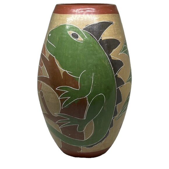 Handmade | Art | Iguana Lizard Vase Pot 7 High Hand Made Painted ...